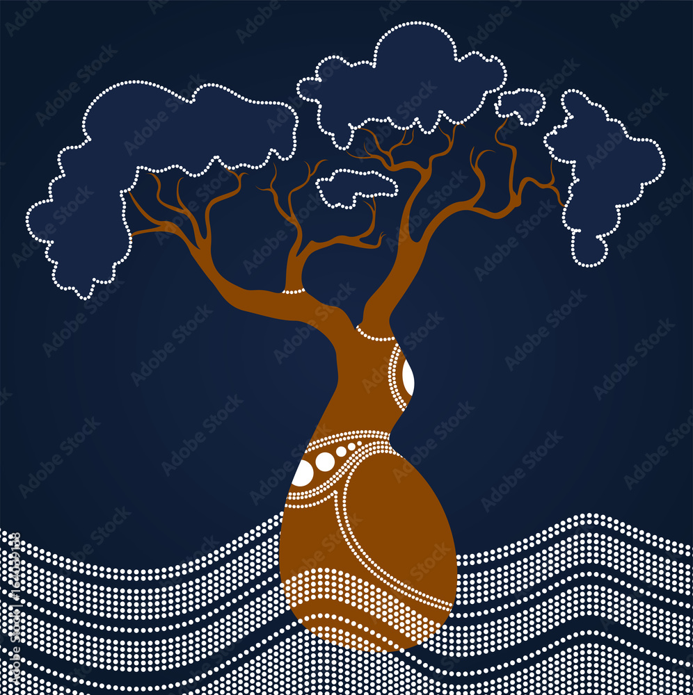 Boab (Baobab) Tree Vector Painting. Aboriginal dot art vector ...