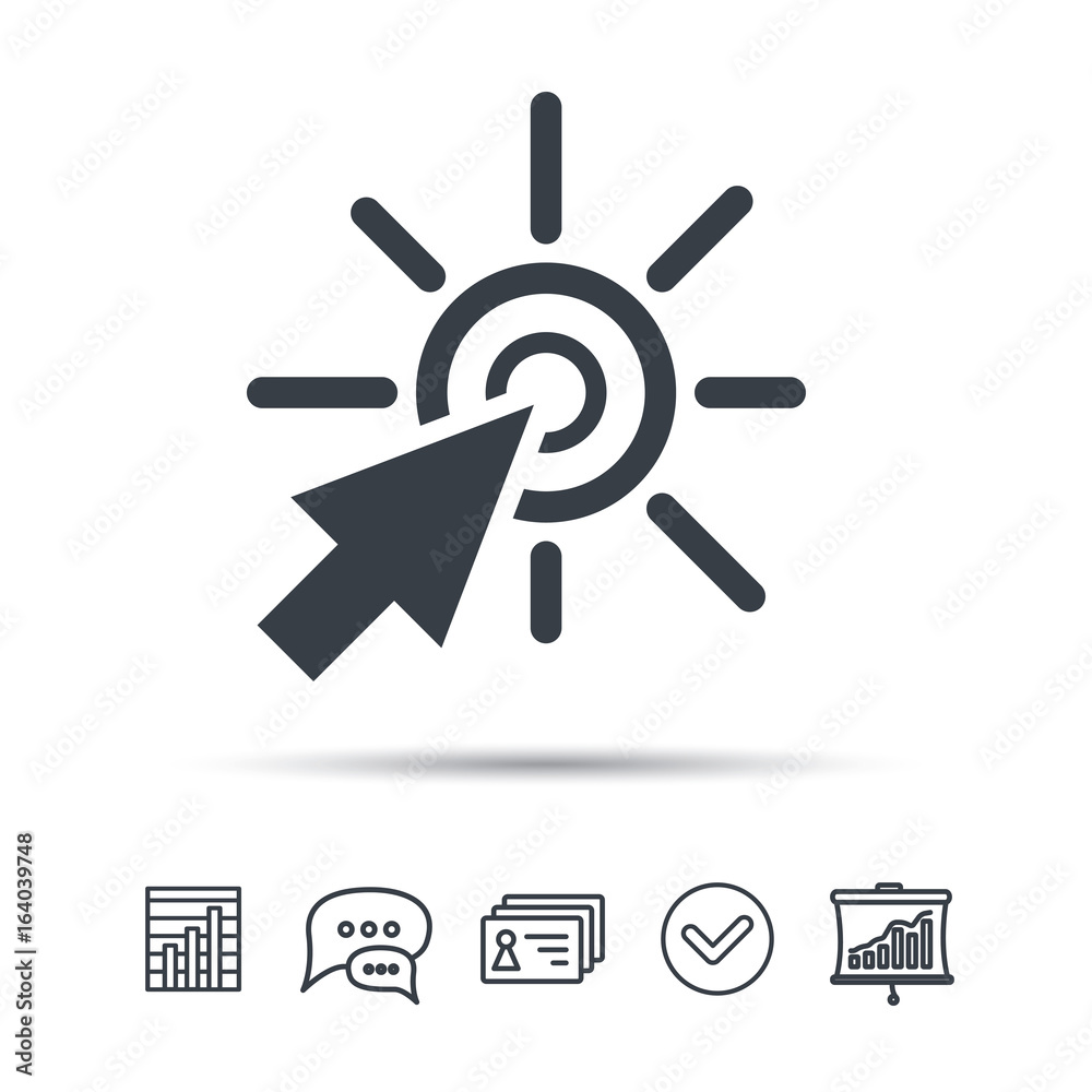 Click icon. Computer mouse cursor symbol. Chat speech bubble, chart and ...