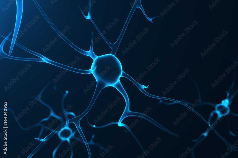 Conceptual illustration of neuron cells with glowing link knots ...
