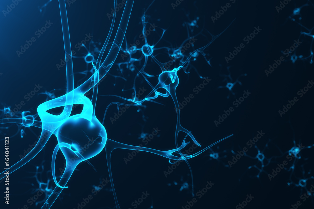 Conceptual illustration of neuron cells with glowing link knots ...