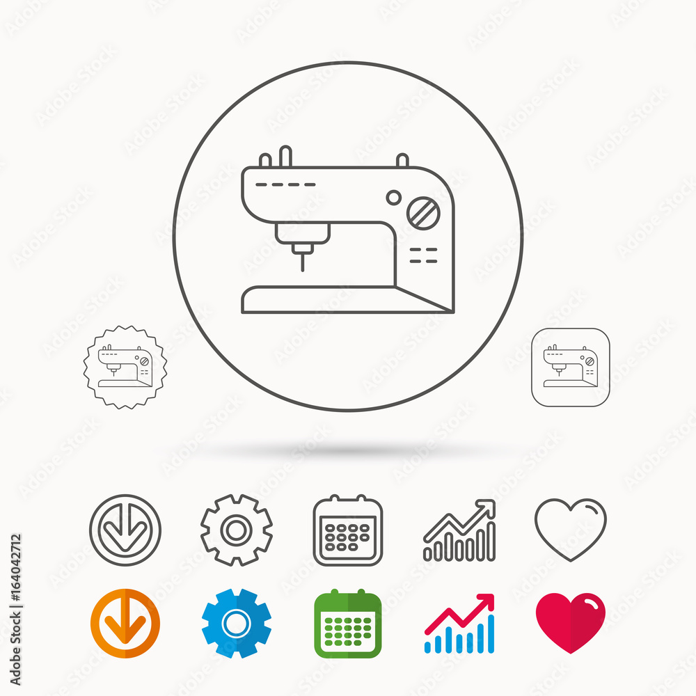 Sewing machine icon. Embroidery sign. Calendar, Graph chart and ...