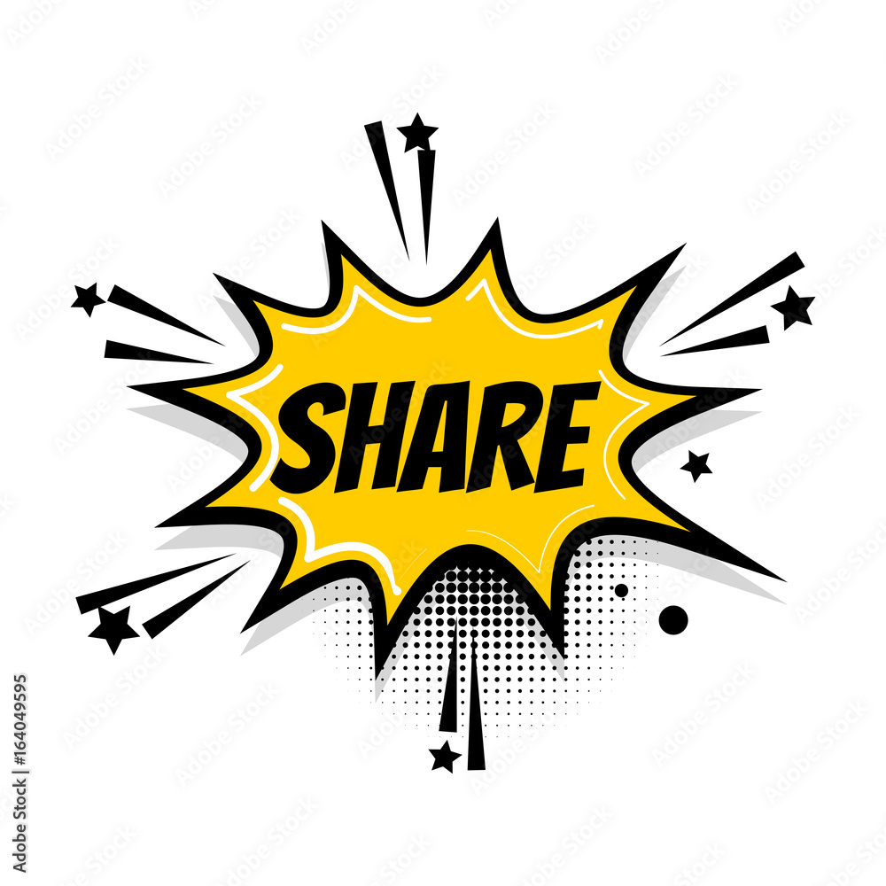 Lettering share link. Comics book balloon. Bubble icon speech phrase ...