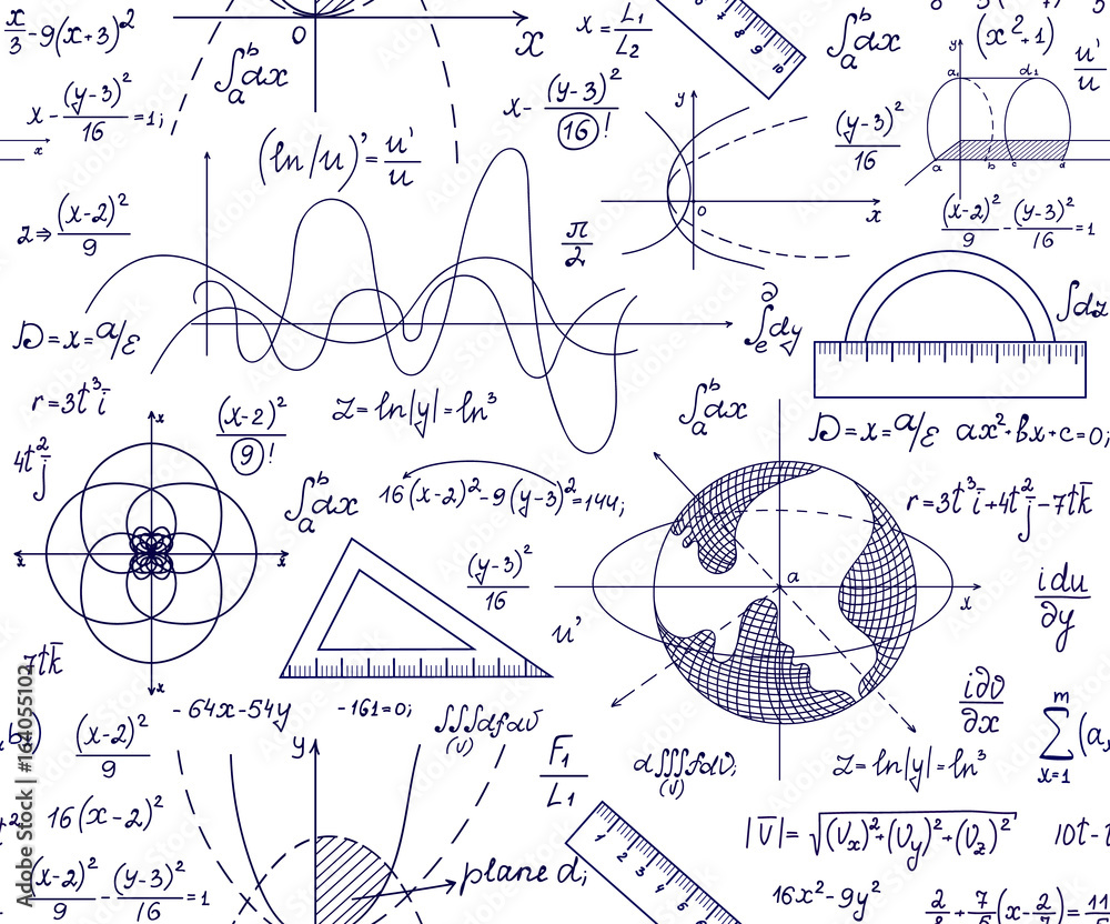 Hand drawn mathematical vector seamless pattern with handwritten ...