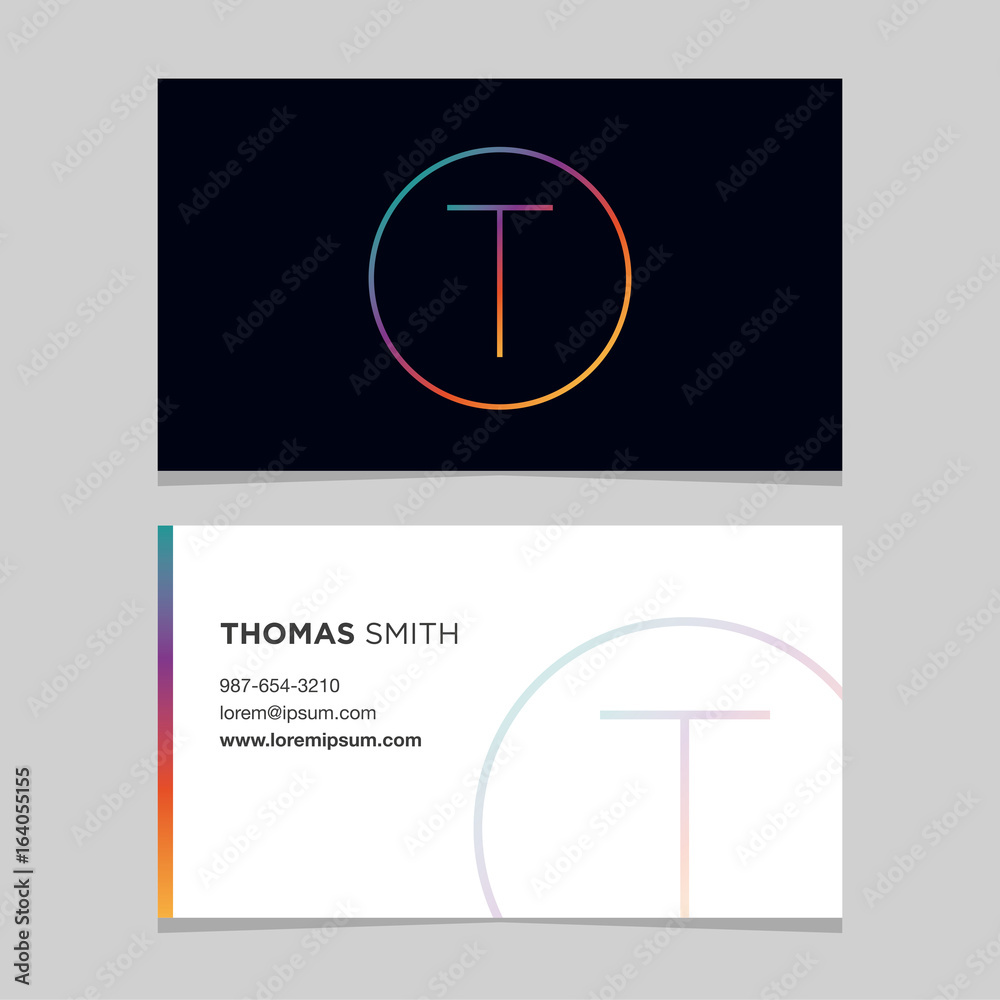 Logo alphabet letter "T", with business card template. Vector graphic ...