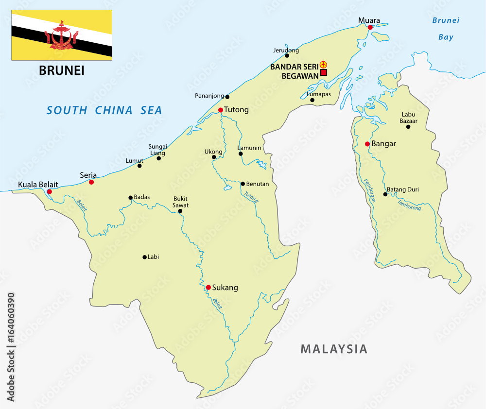 Nation of Brunei vector map with flag Stock Vector | Adobe Stock