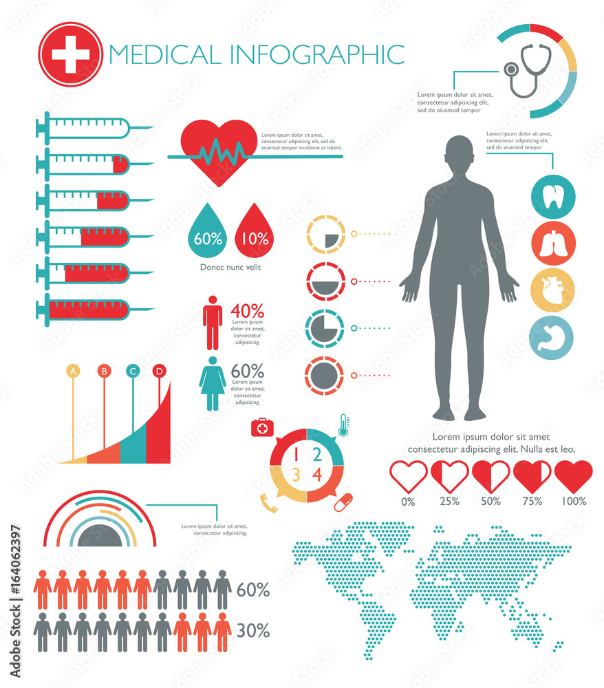Medical Healthcare Infographic Template With Multiple Charts And Graphs