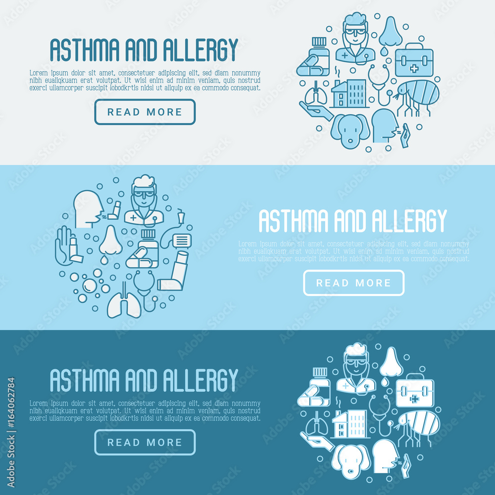 Asthma and allergy concept for web page, banner of clinic, contains ...