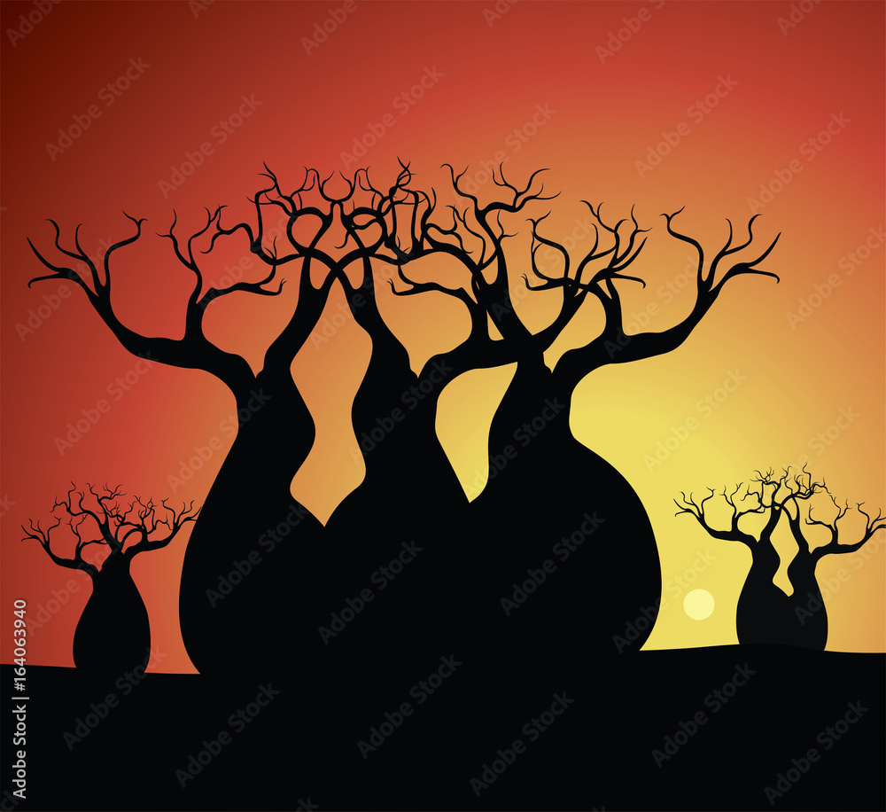 Boab (Baobab) Tree Vector Painting. Aboriginal art vector background ...