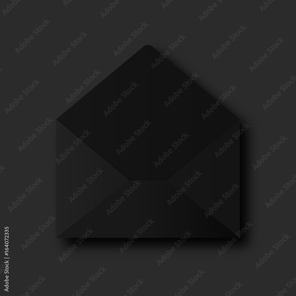 Stylish black paper vector envelope on black background. Opened ...