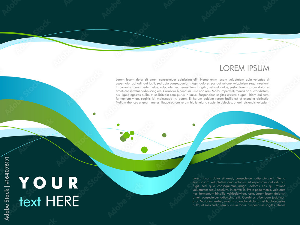 Vector wave abstract colorful background with sample text in blue color ...