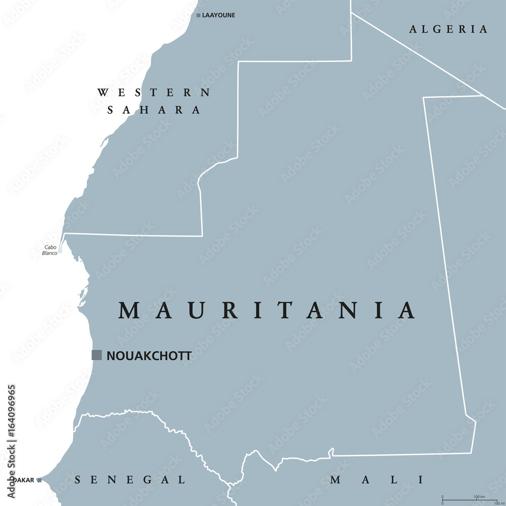 Mauritania political map with capital Nouakchott. Islamic republic and ...