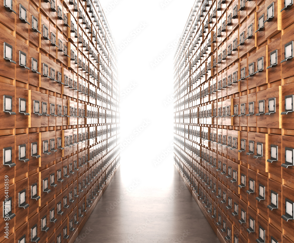 Room with archives. The archive corridor with cupboards leading to the ...