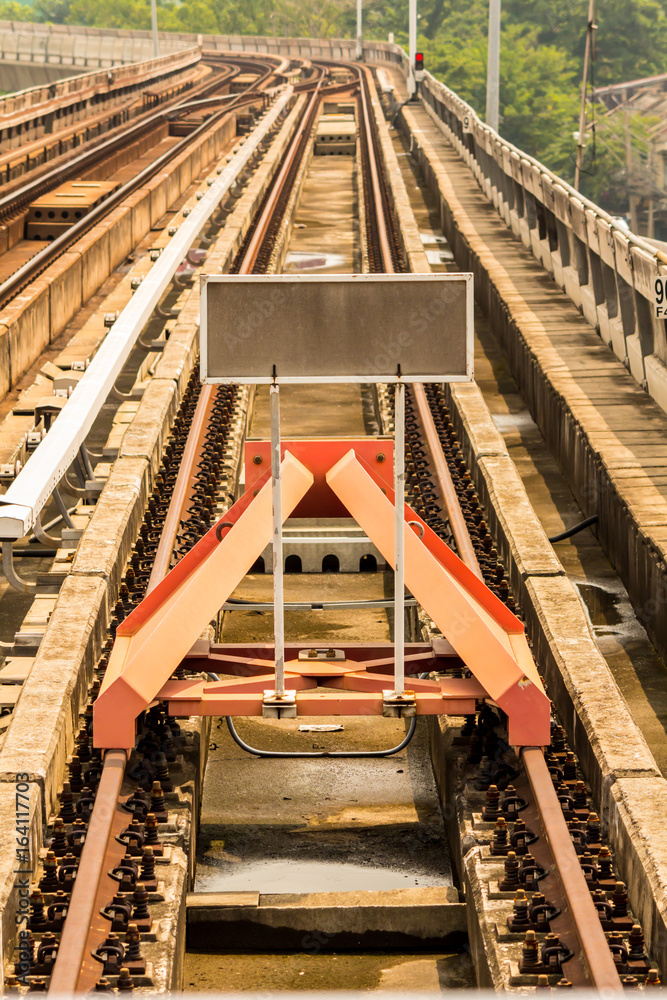 Metro subway tracks in Thailand./ Detail of rail yard, tracks and ...