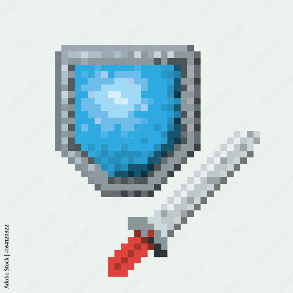 color pixelated set of shield and sword vector illustration Stock ...