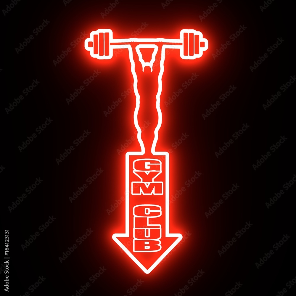 Bodybuilder with kettlebell outline silhouette. Gym club text in arrow ...
