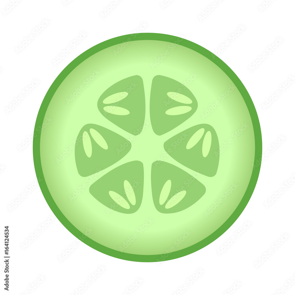 Vecteur Stock Cucumber Slice Cross Section With Seeds Flat Vector Color