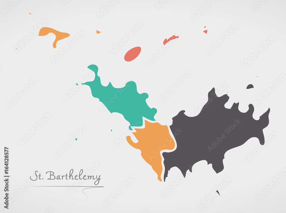 Saint Barthelemy Map with states and modern round shapes Stock Vector ...