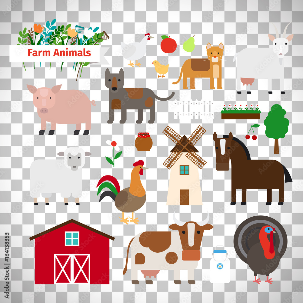 Farm animals on transparent background Stock Vector | Adobe Stock