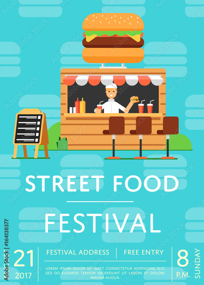 Street fast food festival invitation. Culinary city event brochure ...
