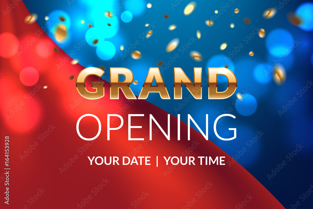 Grand opening banner concept. Celebration design. Gold glitter letters ...