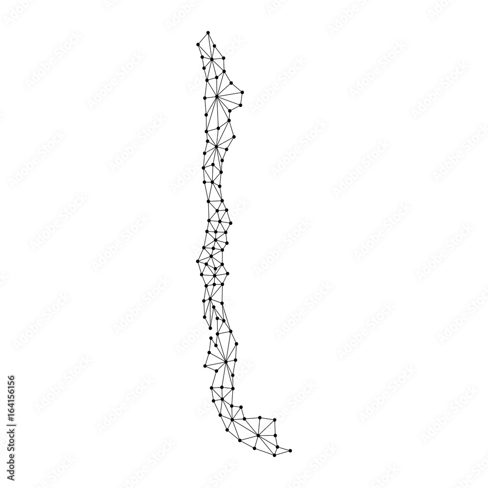 Chile map of polygonal mosaic lines network, rays and dots vector ...