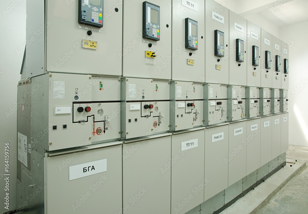 Switchgear in the electrical room. Substation control and automation ...