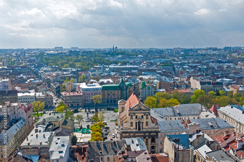View of the residential area with houses and streets from above ...