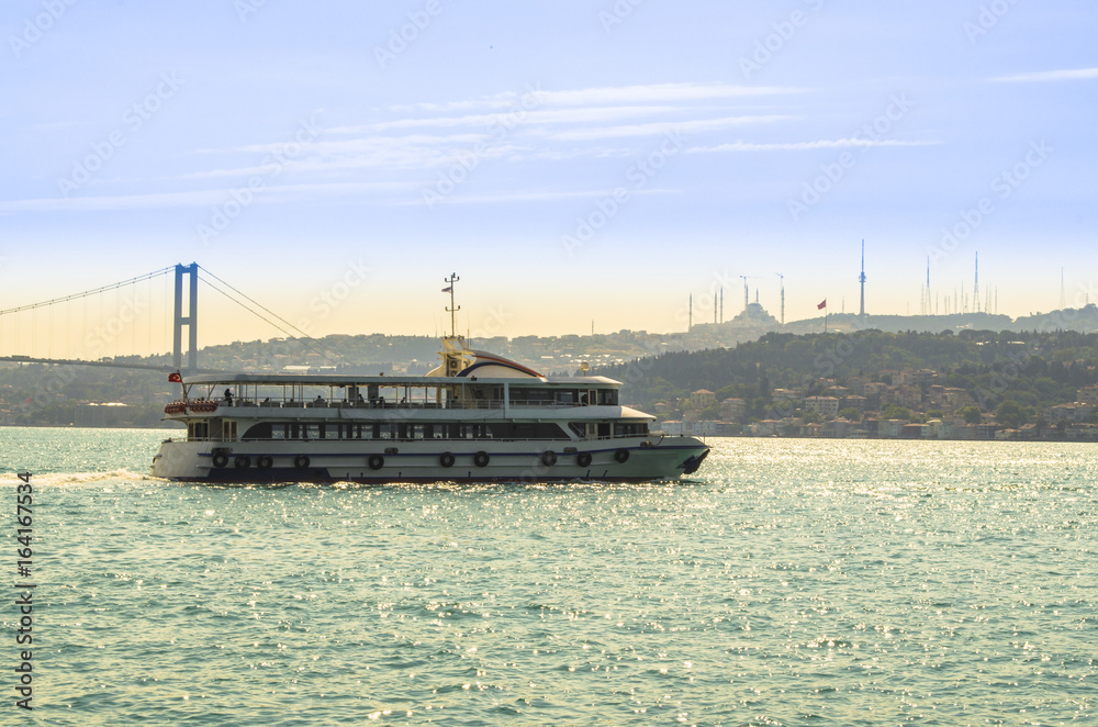 Ship in istanbul bosphorus bridge and çamlıca mosque Stock Photo ...