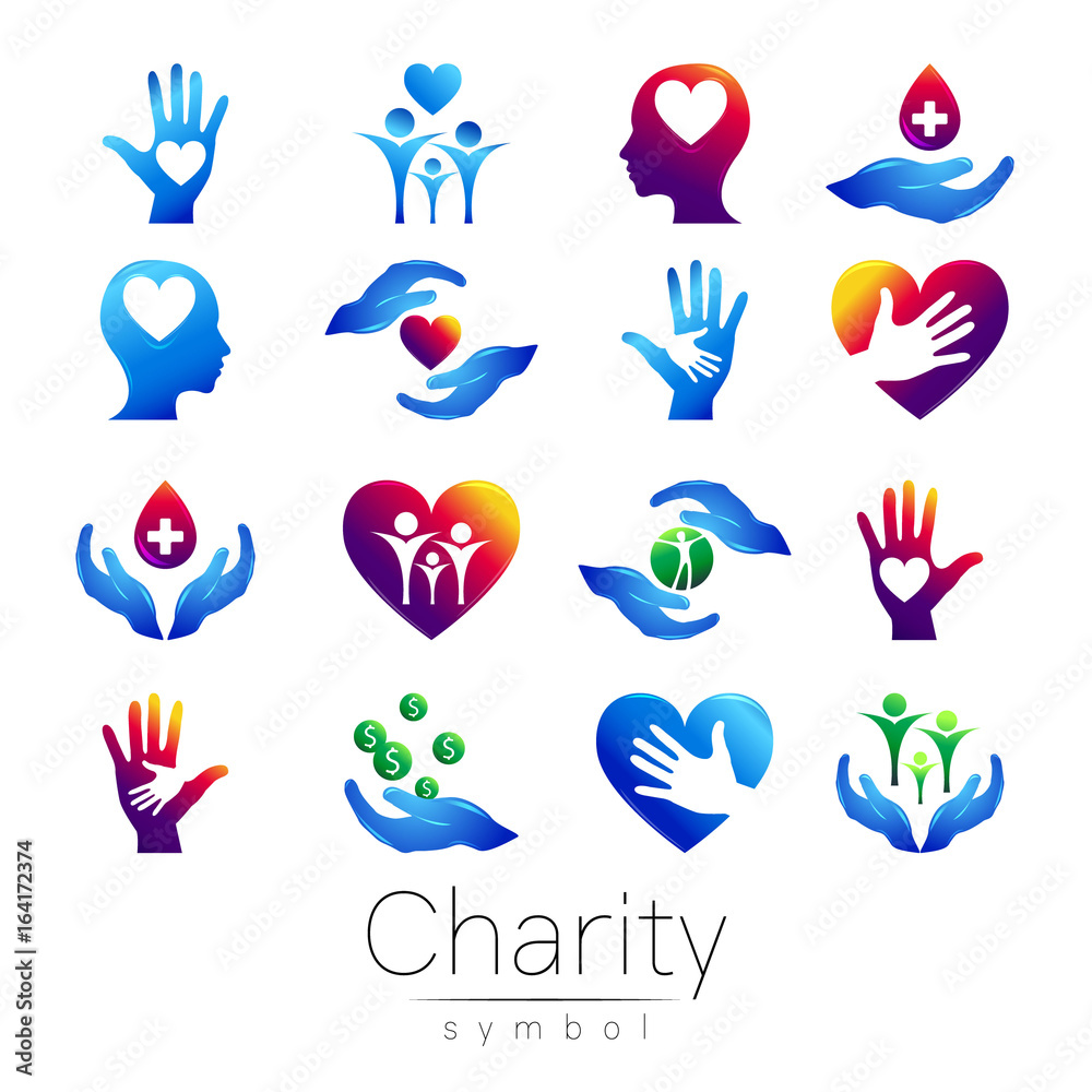 Vector illustration. SET Symbol of Charity. Sign hand isolated on white ...