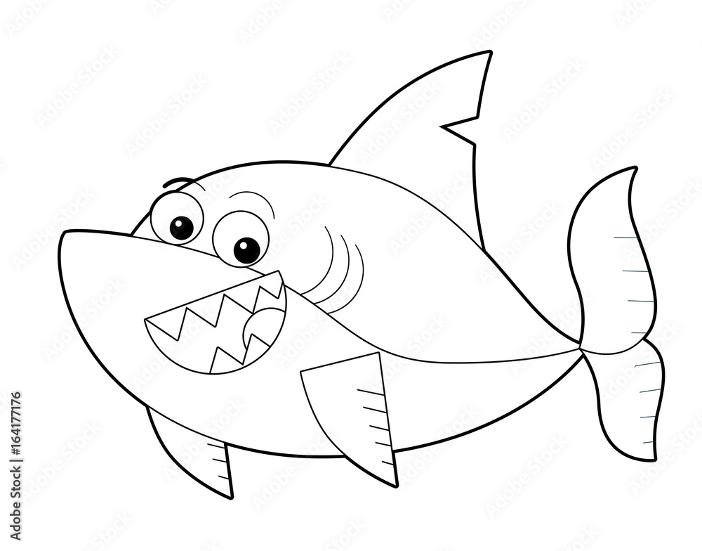 cartoon smiling shark - coloring page - illustration for children Stock ...