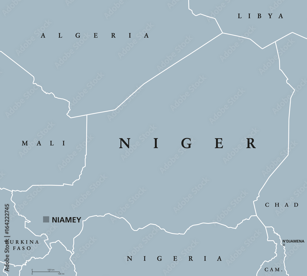Niger political map with capital Niamey, international borders and ...