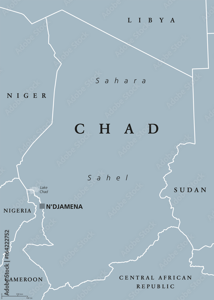 Fototapeta chad political map with capital NDjamena, international ...