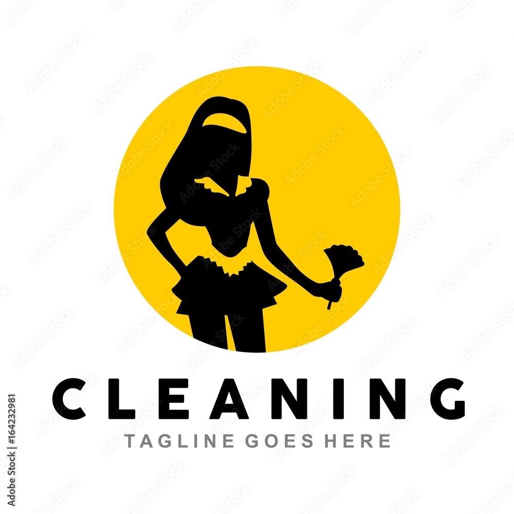 Cleaning Lady Service Woman Maid Logo Template Stock Vector | Adobe Stock