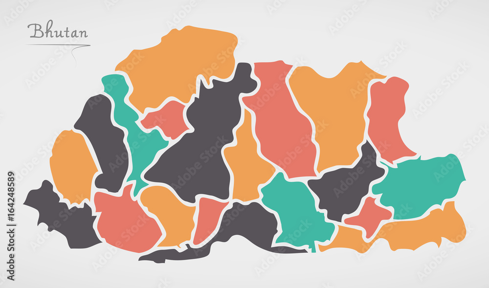 Bhutan Map with states and modern round shapes Stock Vector | Adobe Stock