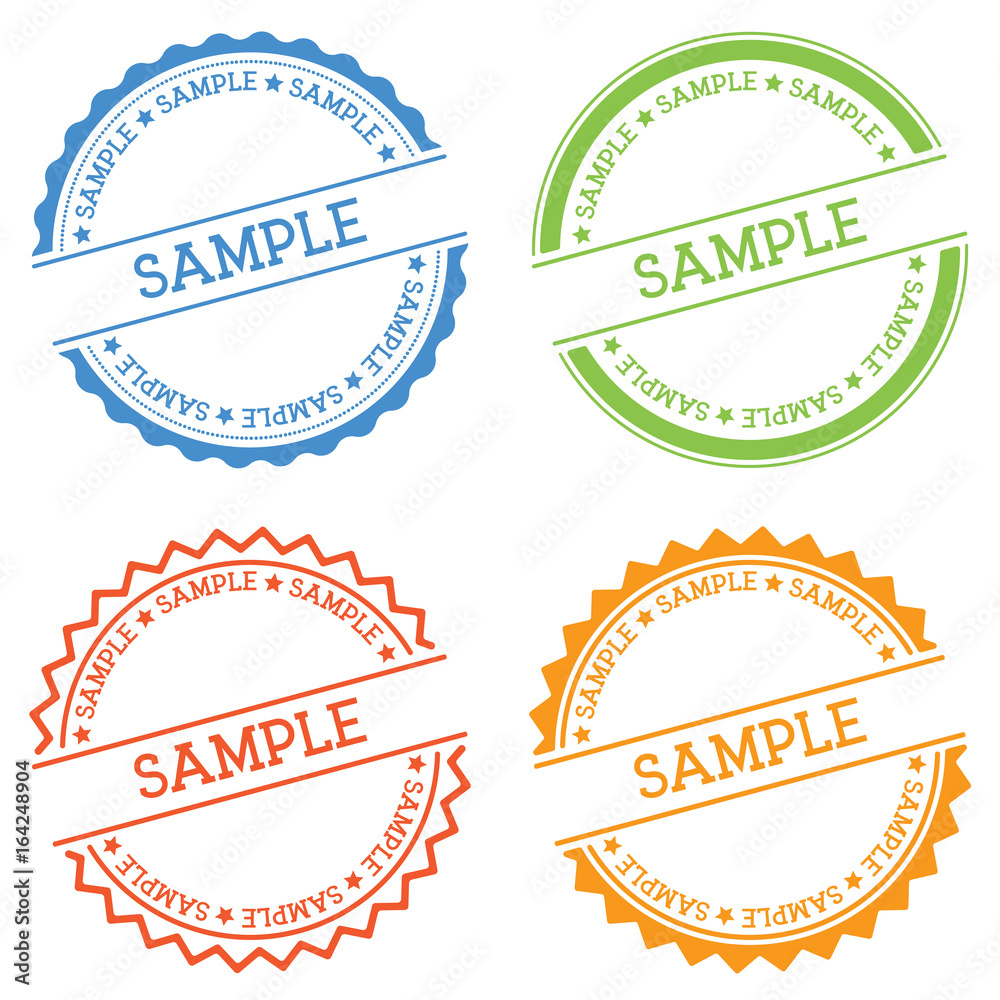 Sample badge isolated on white background. Flat style round label with ...