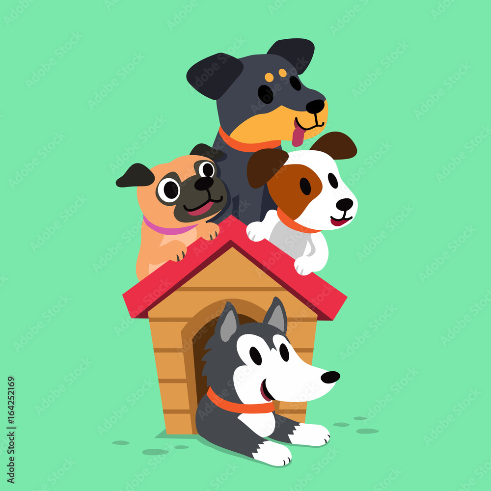 Cartoon dogs with a dog house Stock Vector | Adobe Stock