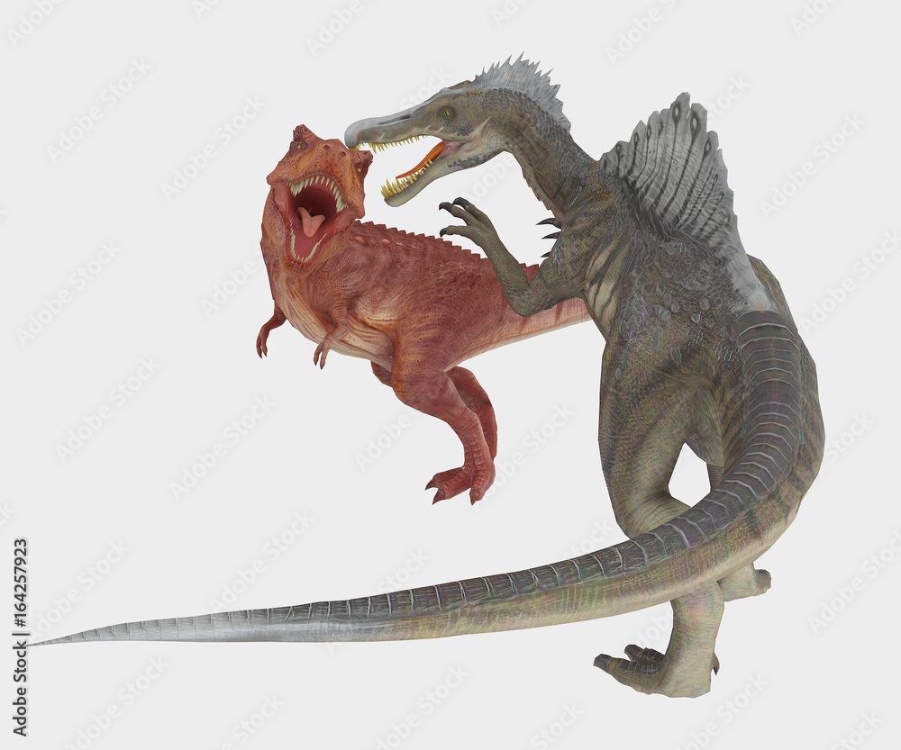 perspective view t-rex fighting with spinosaurus 3d illustration Stock ...