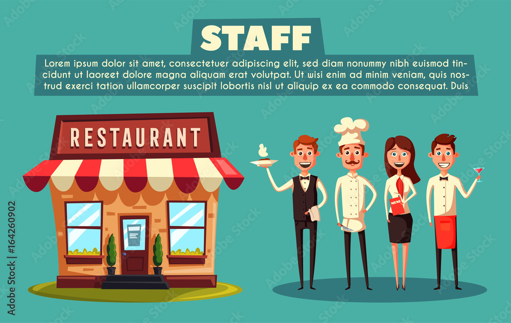 Restaurant team. Cartoon vector illustration. Stock Vector | Adobe Stock