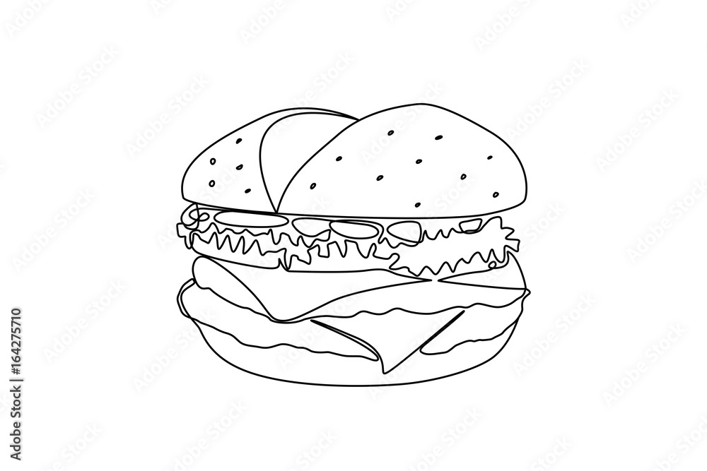 Hand line drawing of a burger. Continuous line illustration. Stock ...