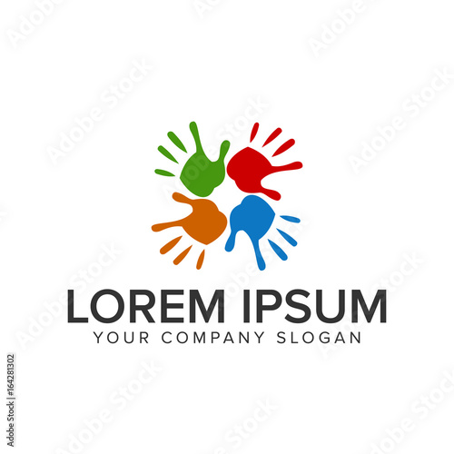 hand print kids logo School Education logo design concept templa Stock ...