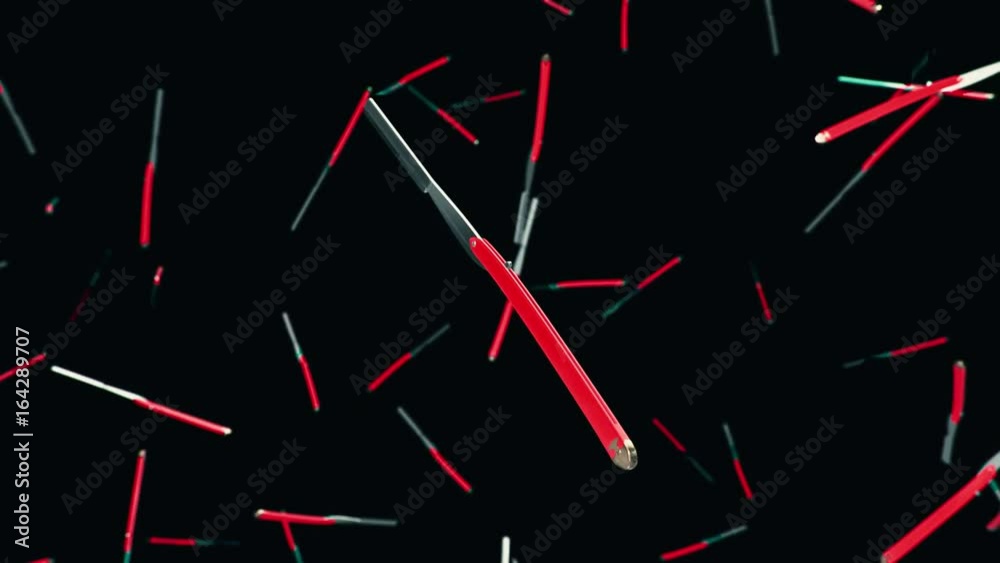 Seamlessly looping animation of red handled razor blades floating ...