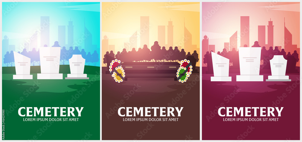 Set of Funeral sevices and Funeral agency banners. Cemetery. Vector ...