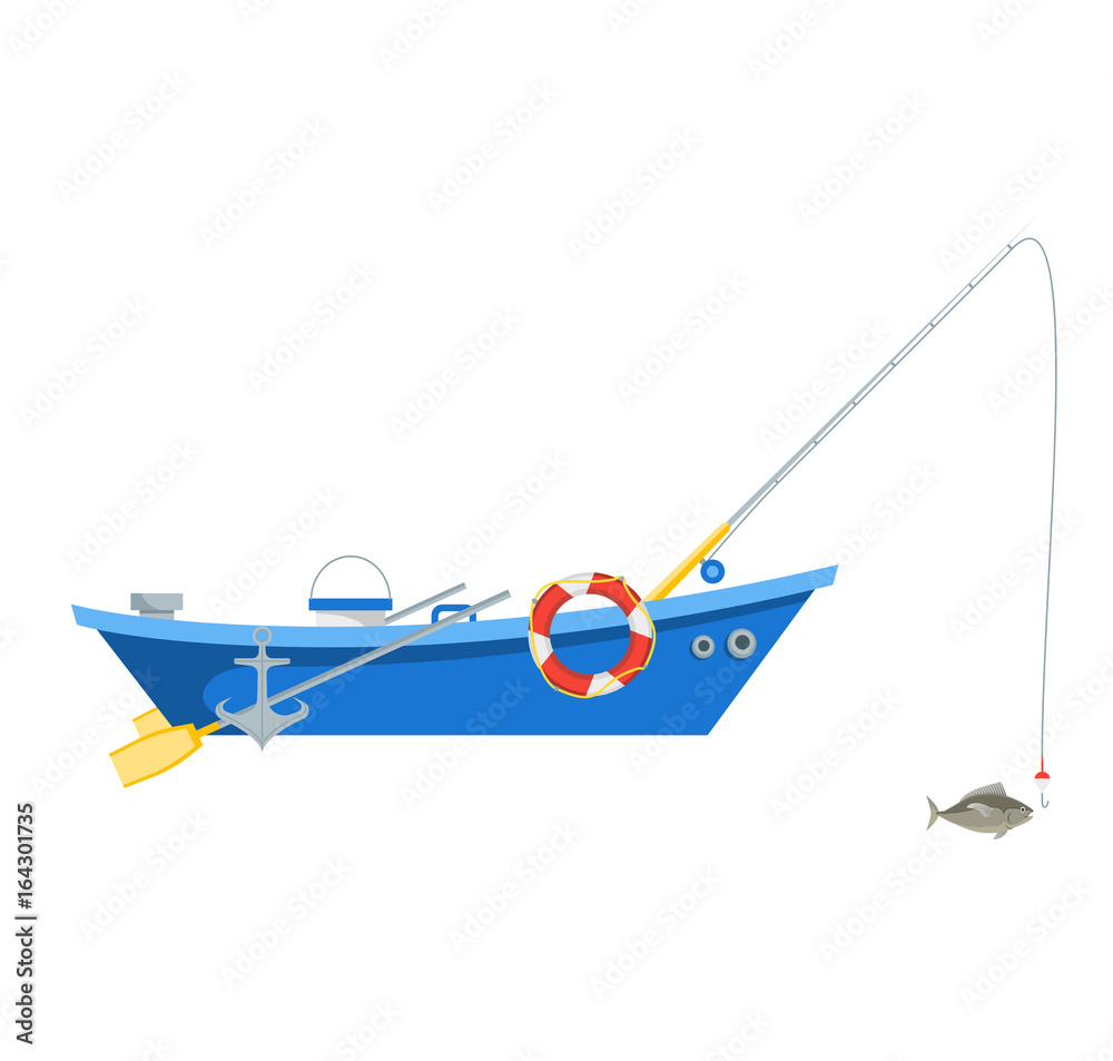 Cartoon Fishing Boat Isolated on White Background. Vector Stock Vector ...