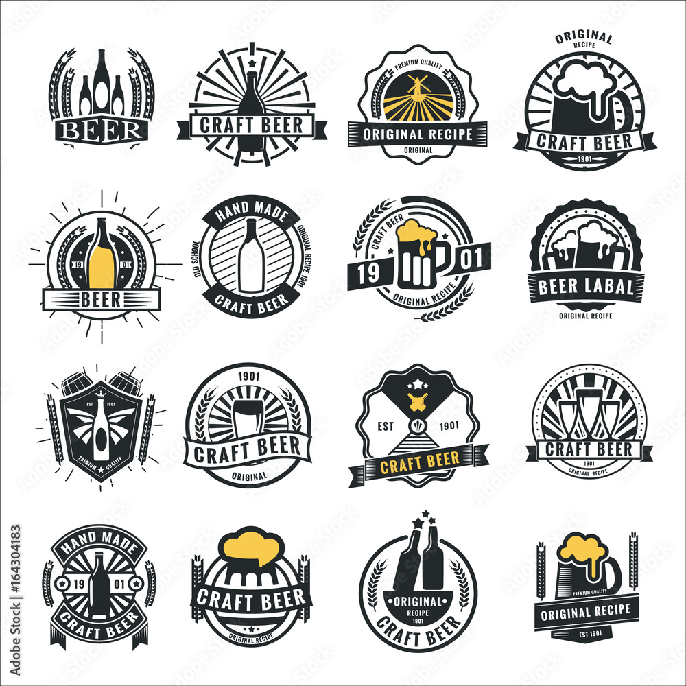 Photo & Art Print Set of vintage beer badge logo and labels template ...