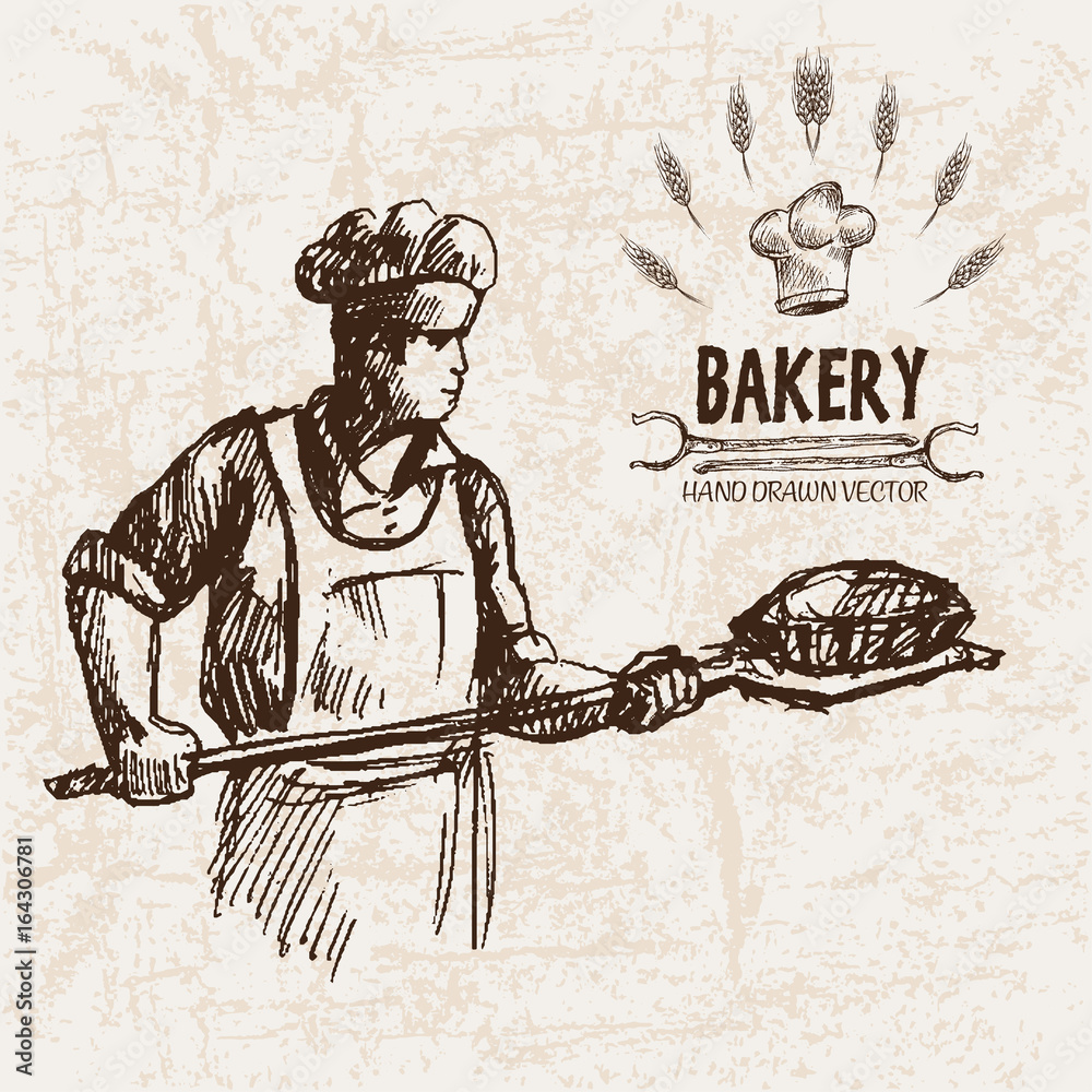 Digital vector detailed line art bakery and bread hand drawn retro ...