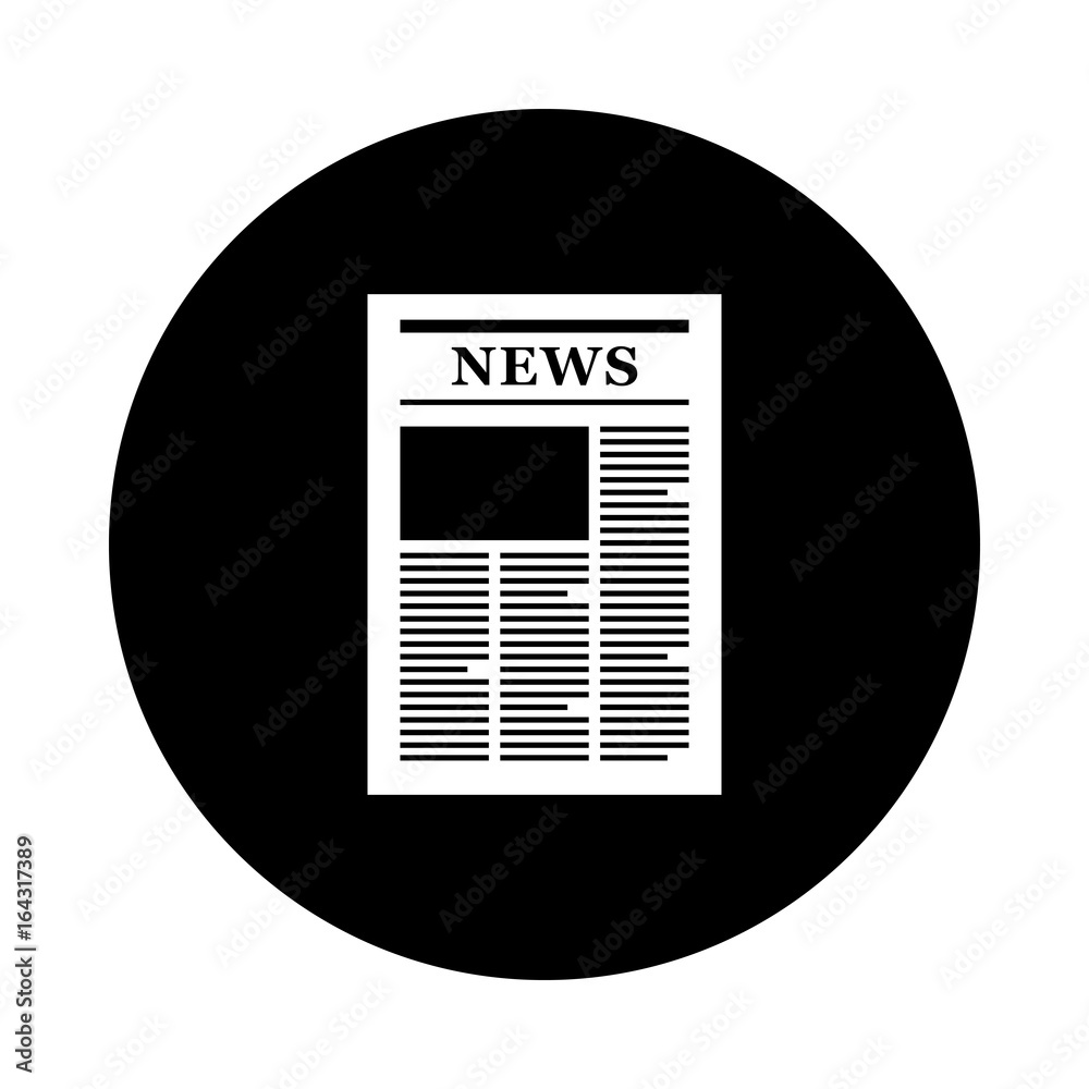 Newspaper circle icon. Black, round, minimalist icon isolated on white ...