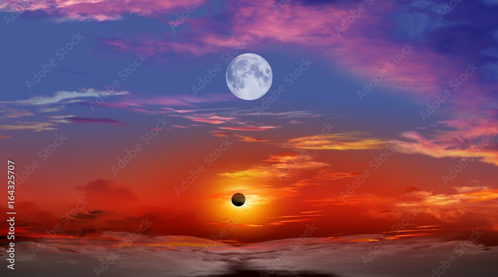 Solar eclipse and colourful sky . Dramatic nature background . light ...