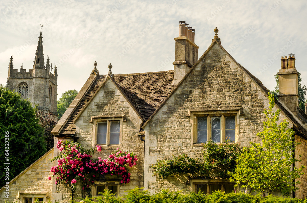 old English town and beautiful historic buildings, old street ...