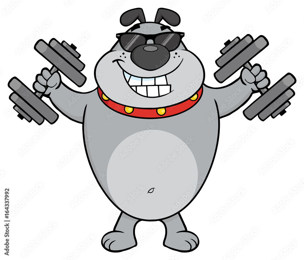 Smiling Gray Bulldog Cartoon Mascot Character With Sunglasses Working ...