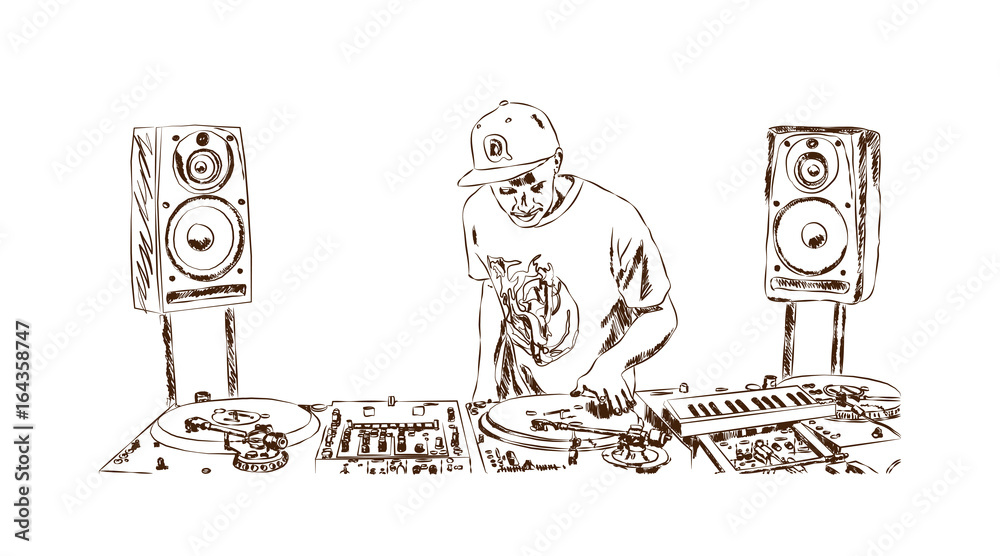 Sketch of DJ Man in vector. Stock Vector | Adobe Stock